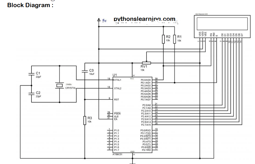 Lcd Interfacing With 8051 Microcontroller Circuit Diagram